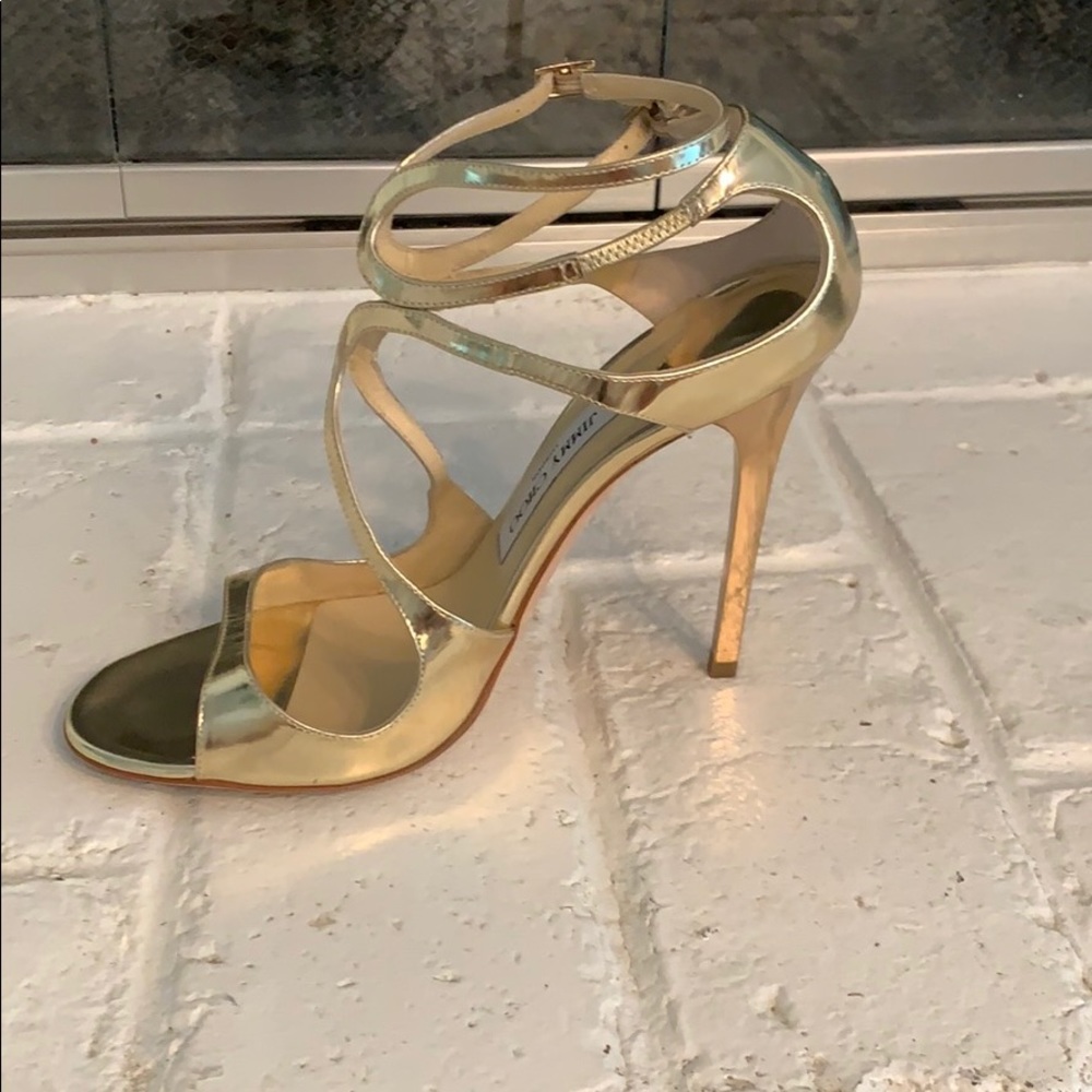 Jimmy Choo “Lance” Gold Leather Sandal - Gem